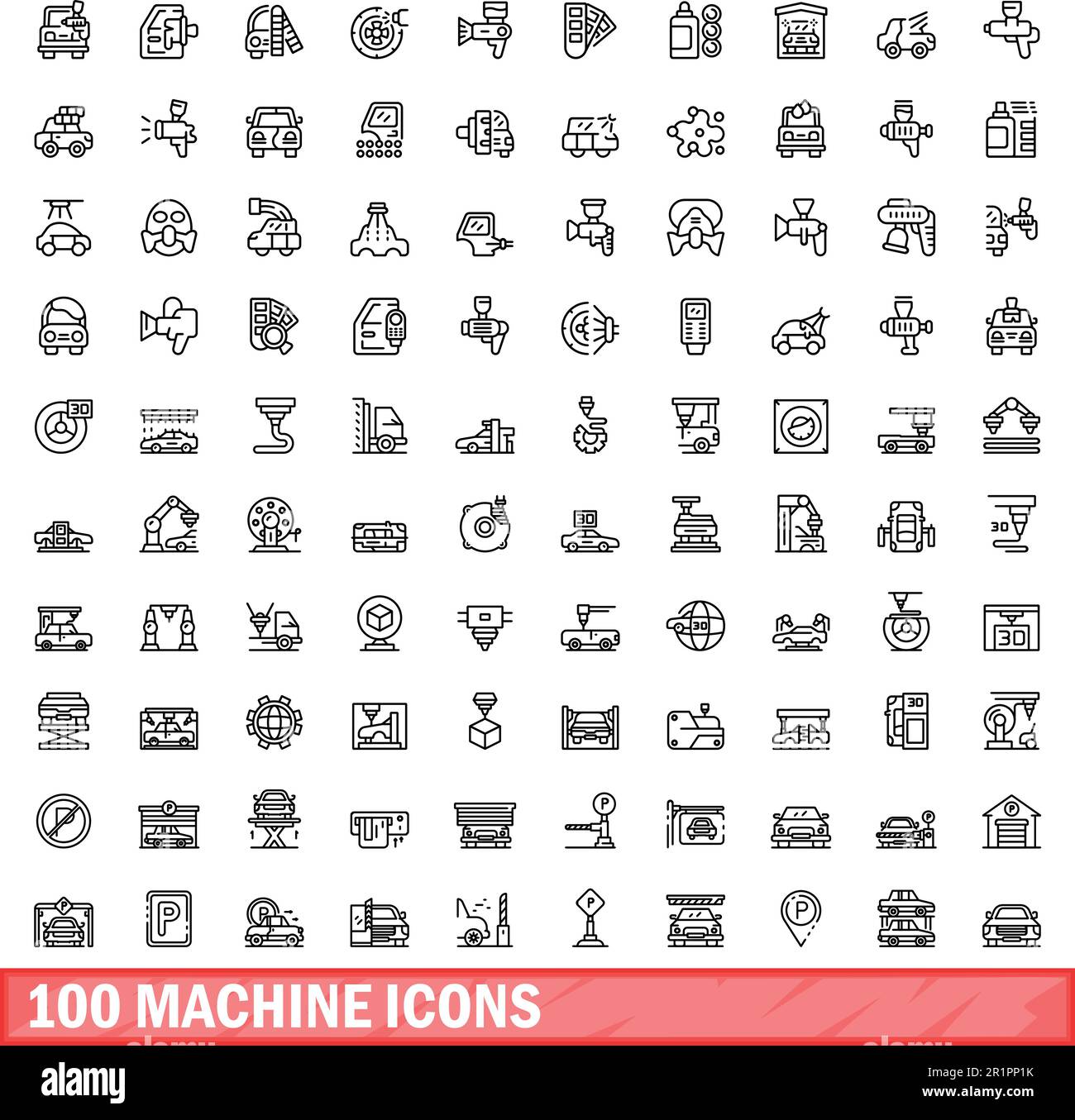 100 machine icons set. Outline illustration of 100 machine icons vector ...