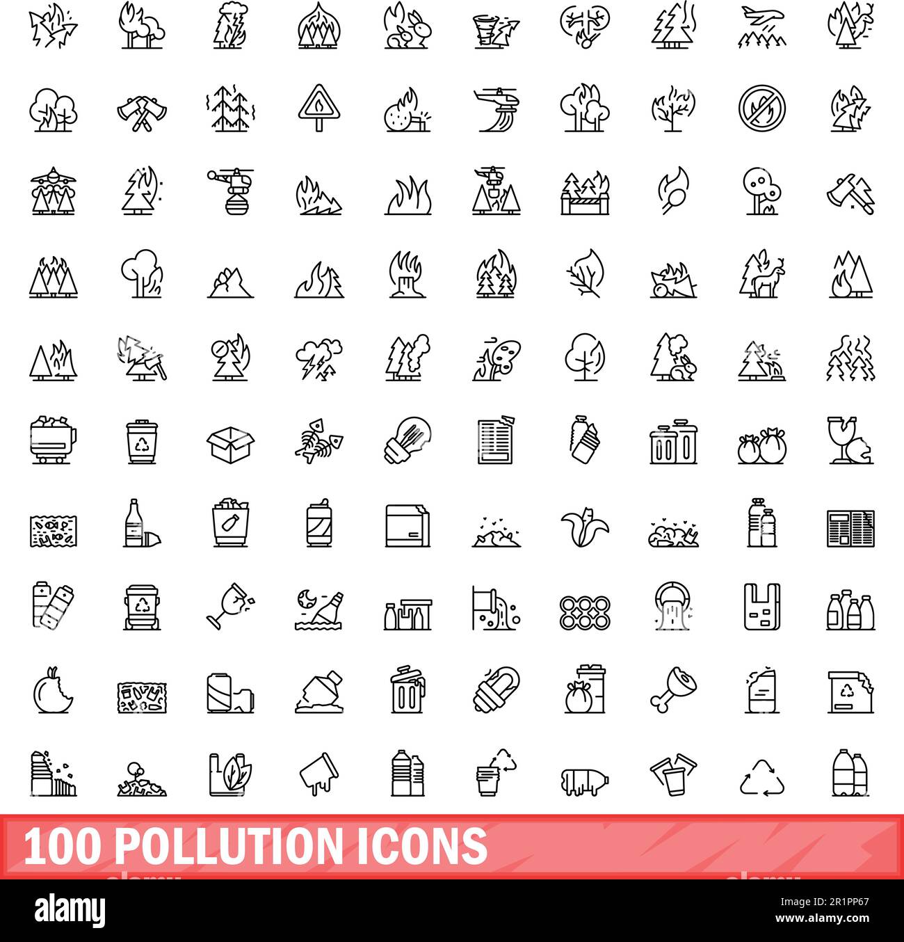 100 pollution icons set. Outline illustration of 100 pollution icons ... 100 pollution icons set. Outline illustration of 100 pollution icons ...