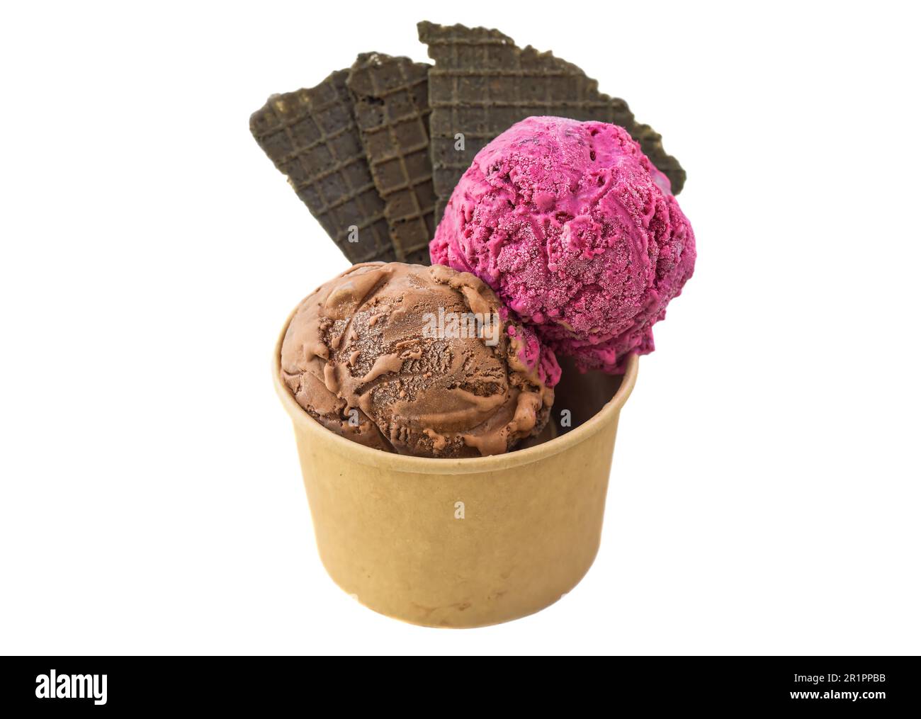 Two scoops of homemade ice crem Tiramisu and Hibiscus isolated on white ...