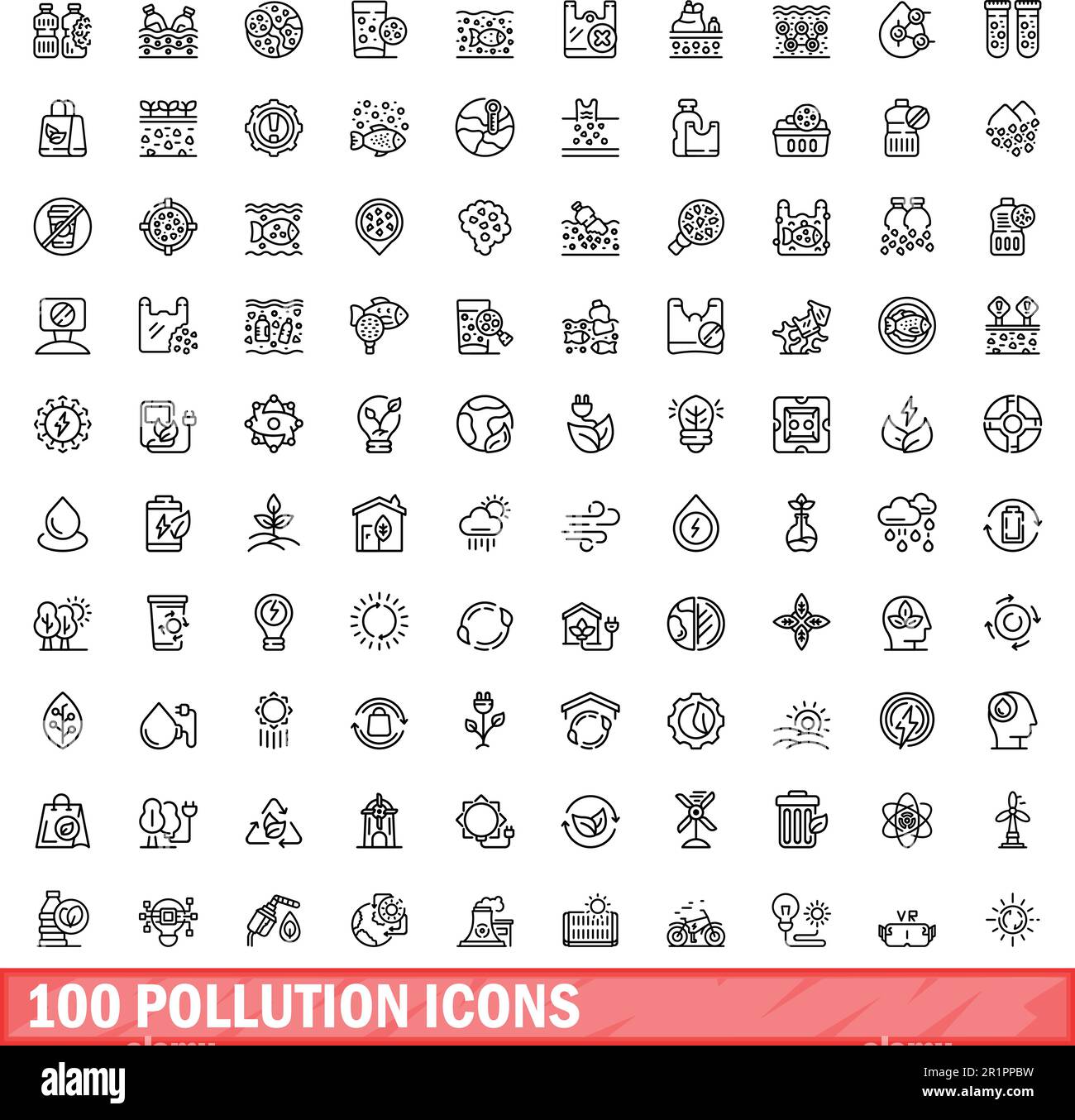 100 pollution icons set. Outline illustration of 100 pollution icons ...