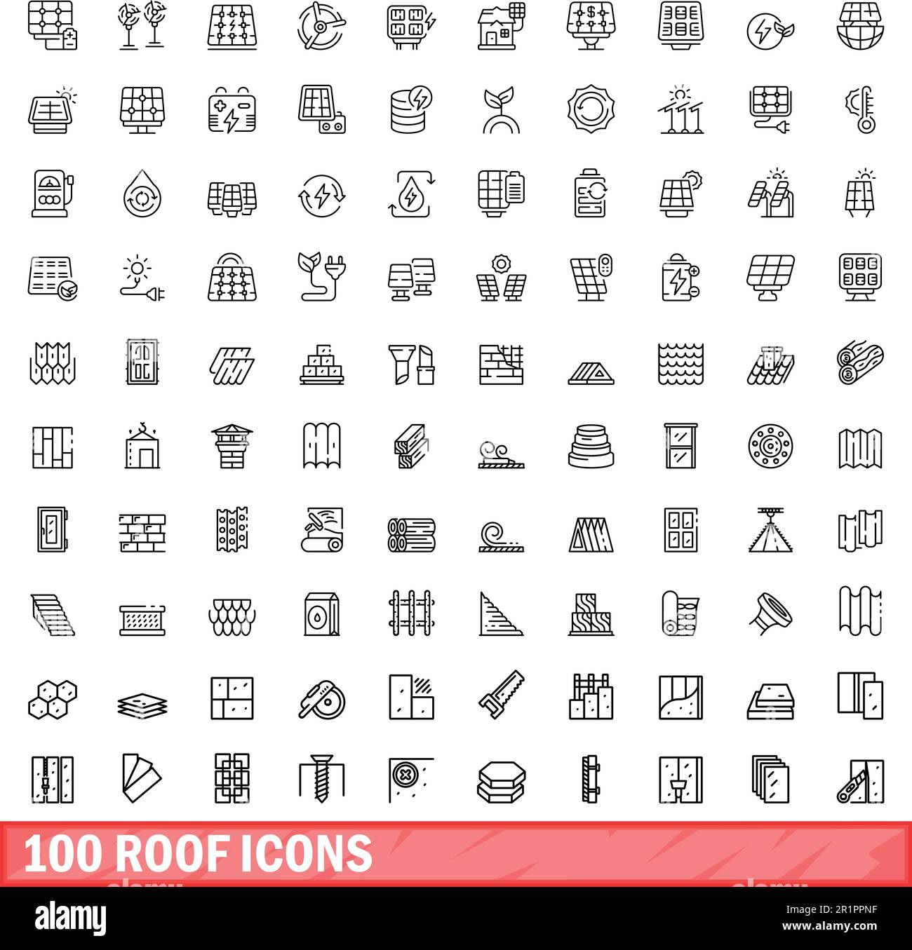 100 roof icons set. Outline illustration of 100 roof icons vector set isolated on white ...