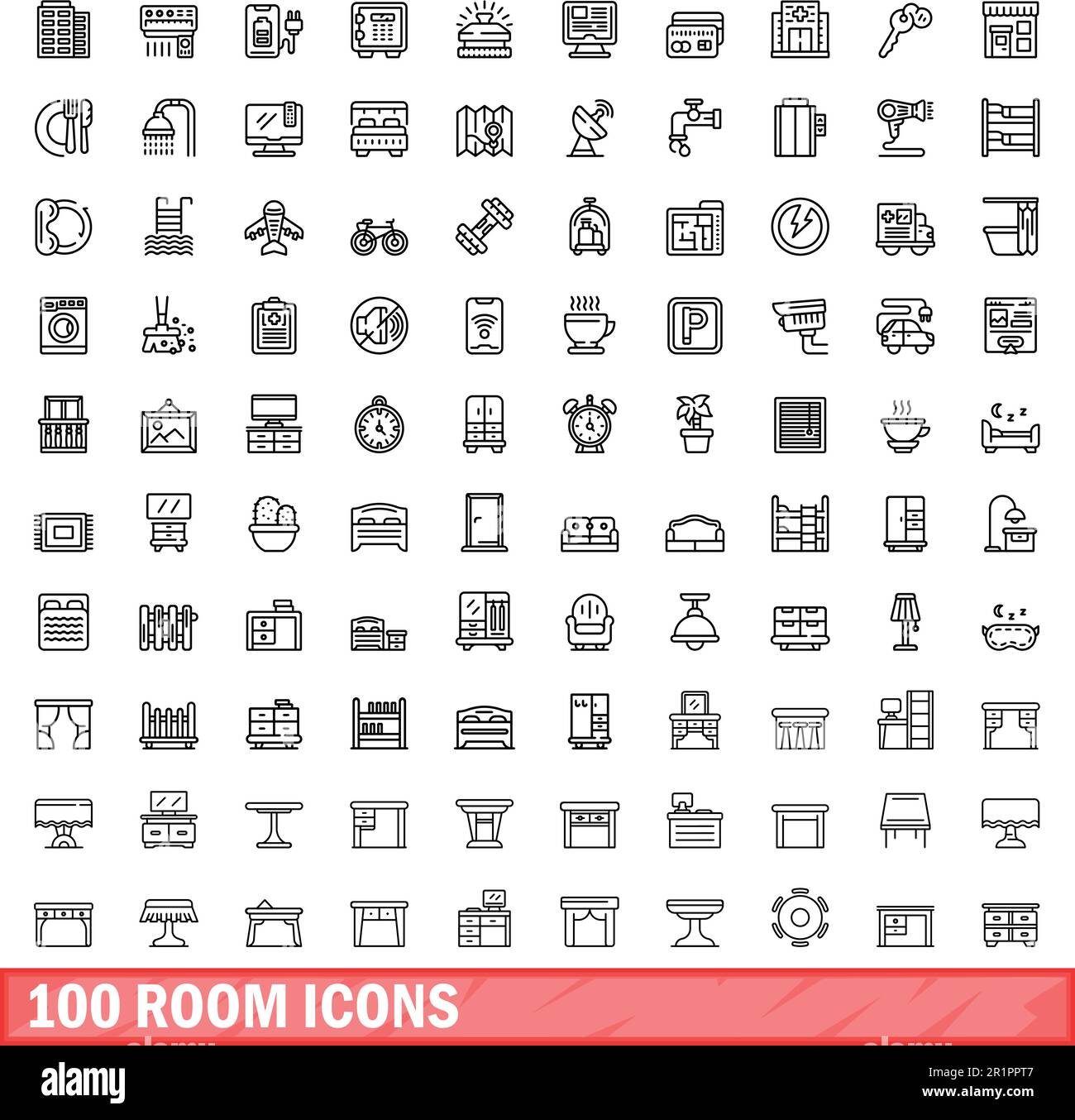 100 room icons set. Outline illustration of 100 room icons vector set ...