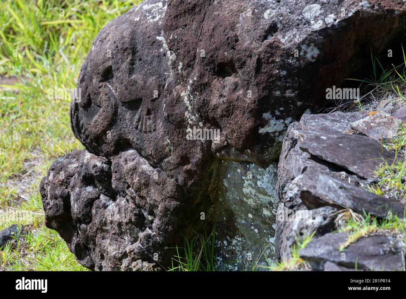 Chile, Easter Island aka Rapa Nui, Orongo. Birdman petroglyph carved ...