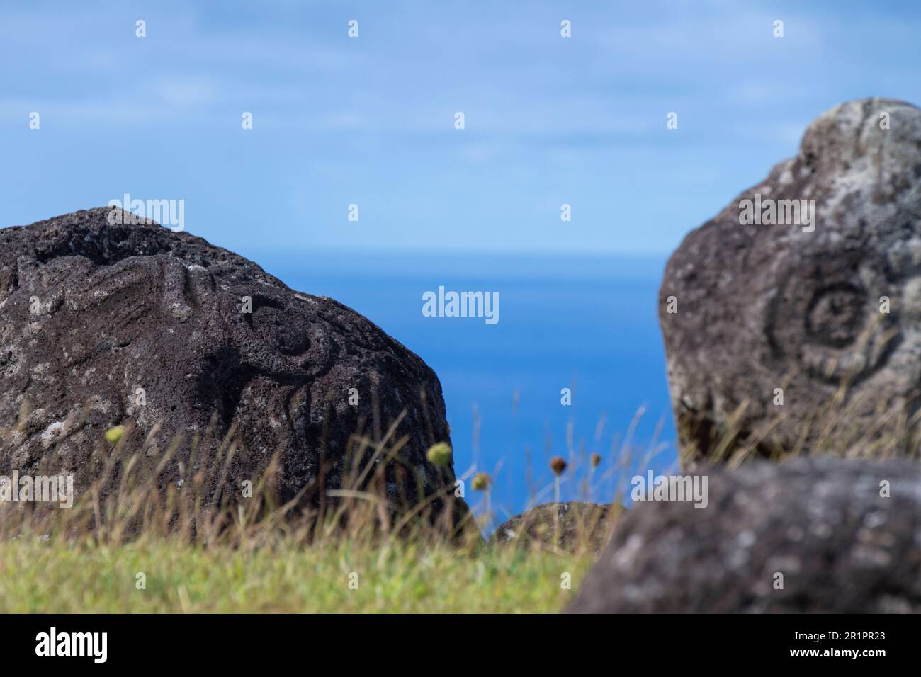 Chile, Easter Island aka Rapa Nui, Orongo. Birdman petroglyph carved ...