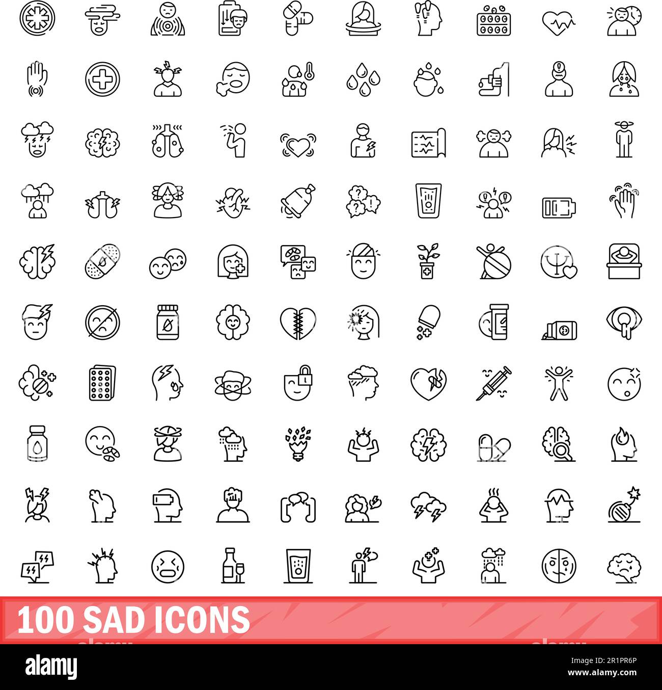 100 sad icons set. Outline illustration of 100 sad icons vector set ...