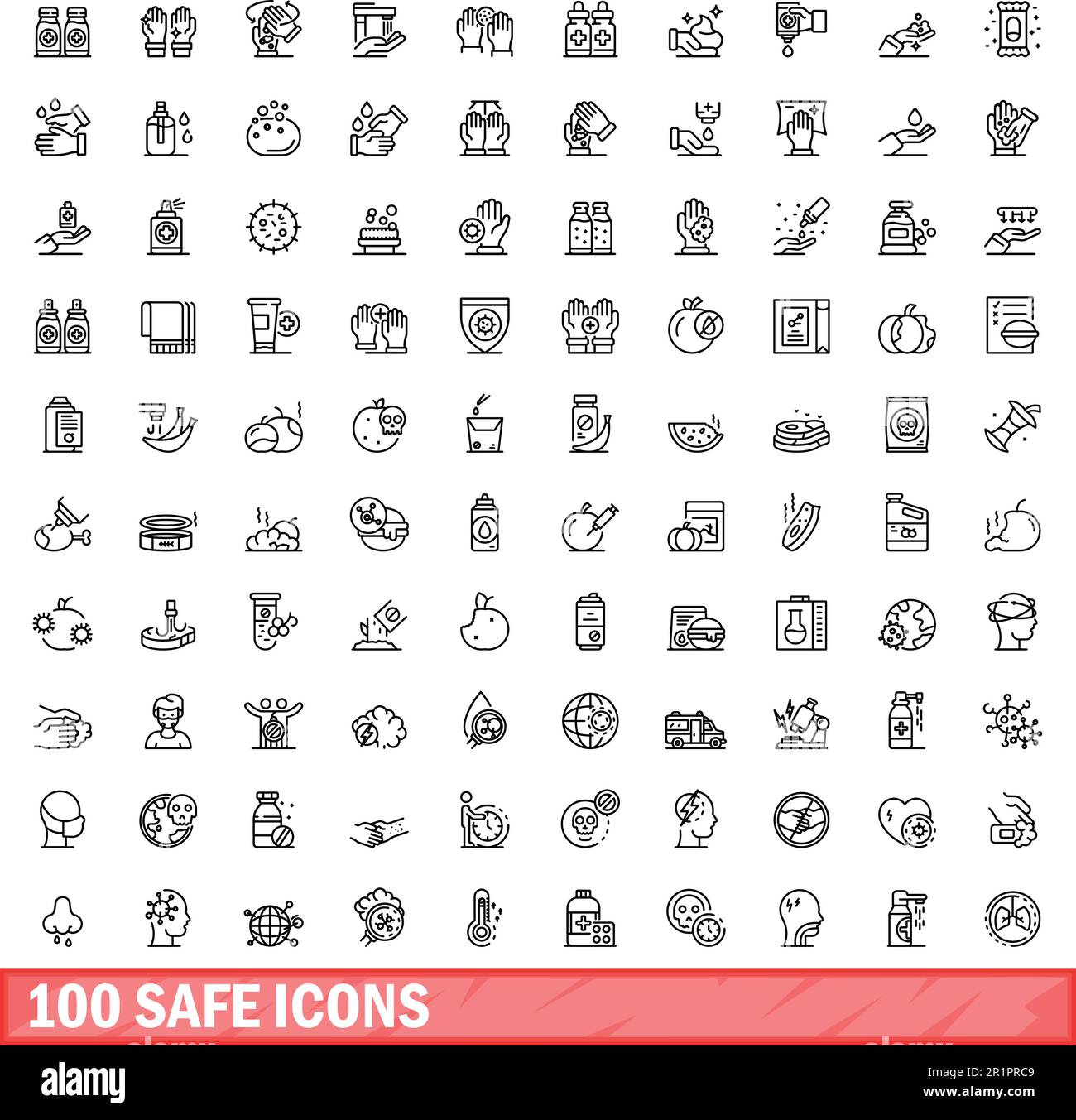 100 safe icons set. Outline illustration of 100 safe icons vector set ...