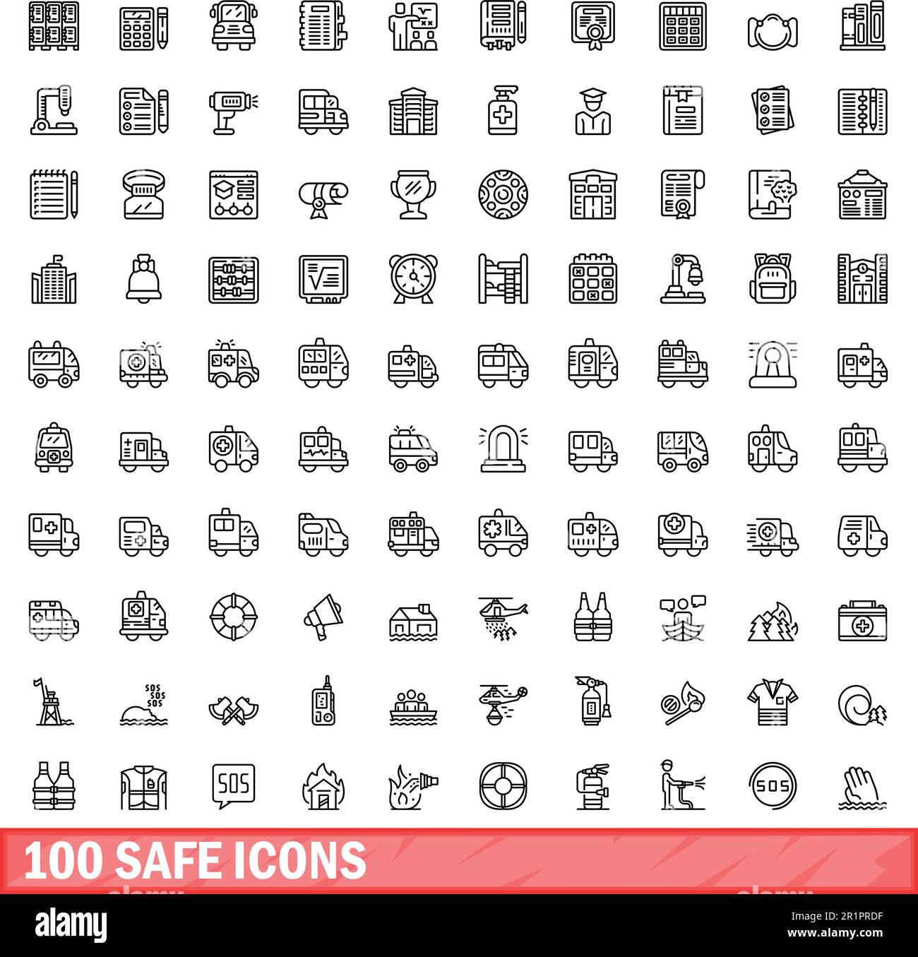 100 safe icons set. Outline illustration of 100 safe icons vector set ...