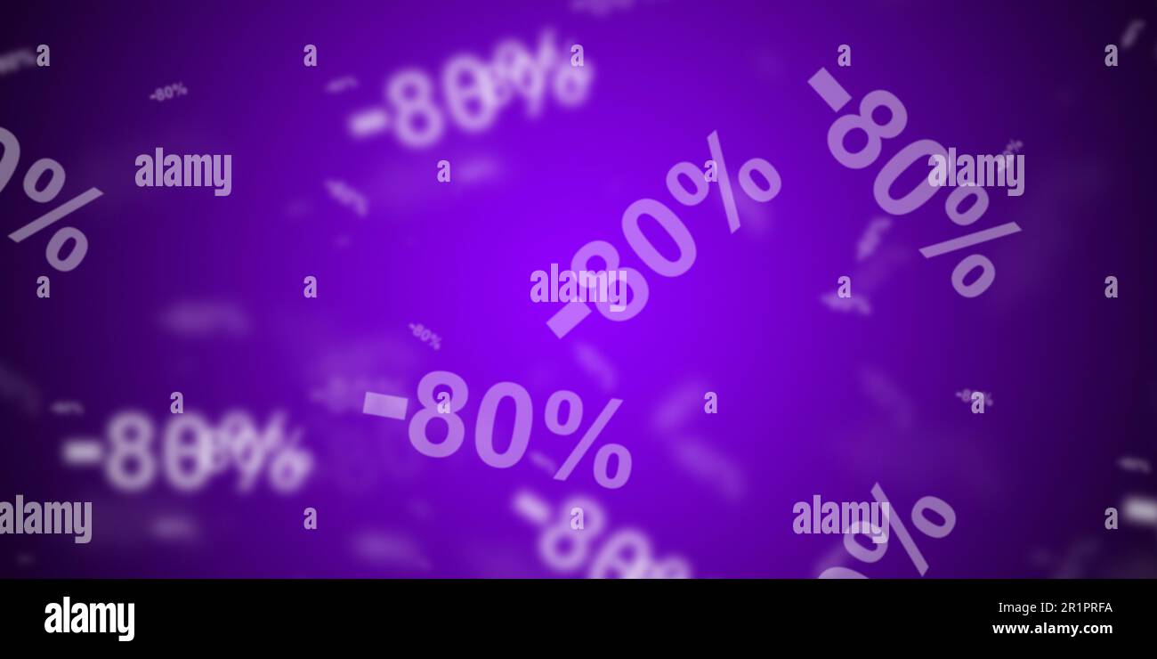 Flying -80% discount symbols over purple background Stock Photo - Alamy