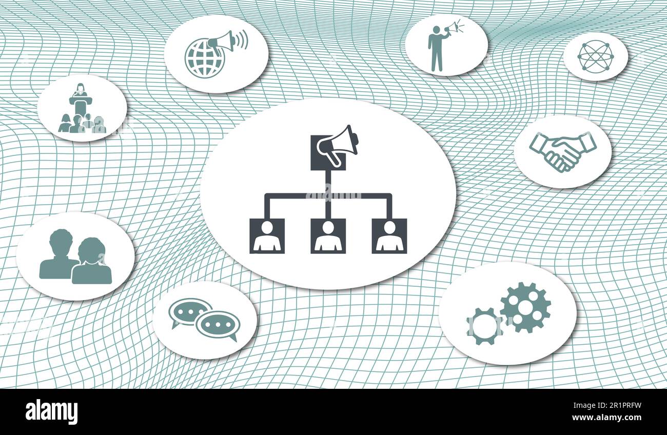 Concept of public relations with icons on mesh network Stock Photo - Alamy