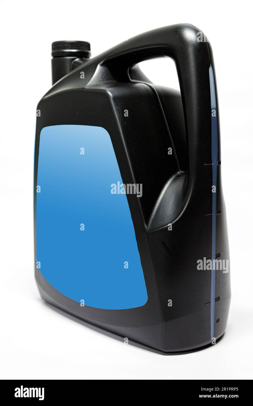 Plastic canister with compressor oil on a white background. High ...