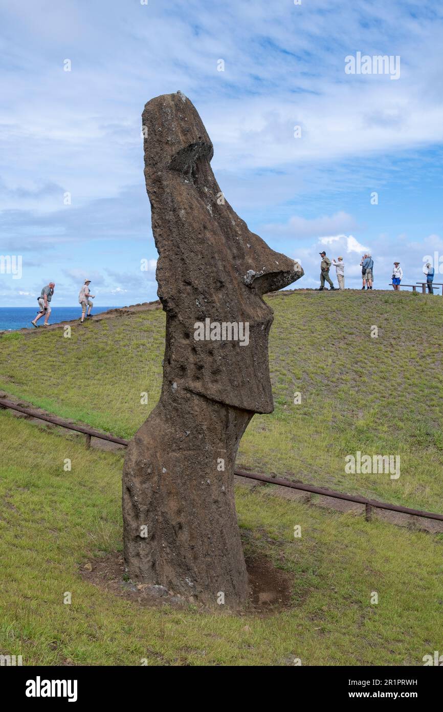 Chile, Easter Island aka Rapa Nui. Traditional stone moai at Rano a ...
