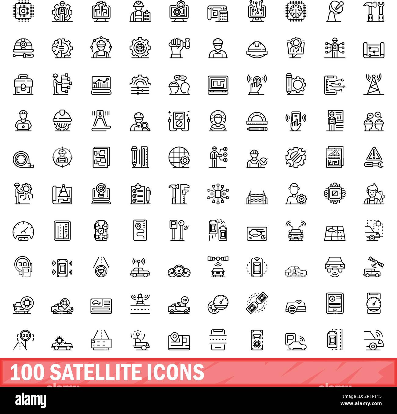 100 satellite icons set. Outline illustration of 100 satellite icons ...