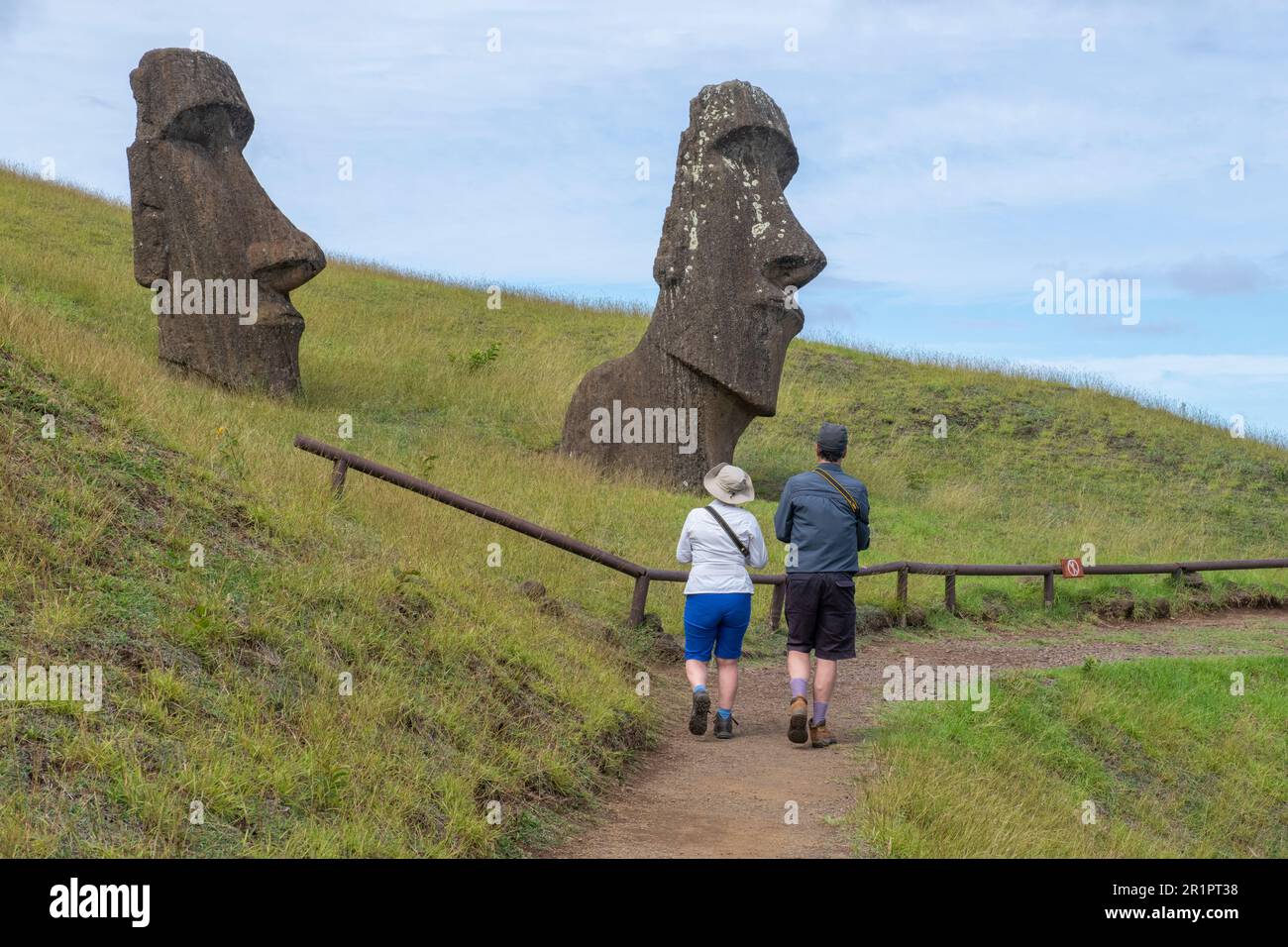 Chile, Easter Island aka Rapa Nui. Traditional stone moai at Rano a ...