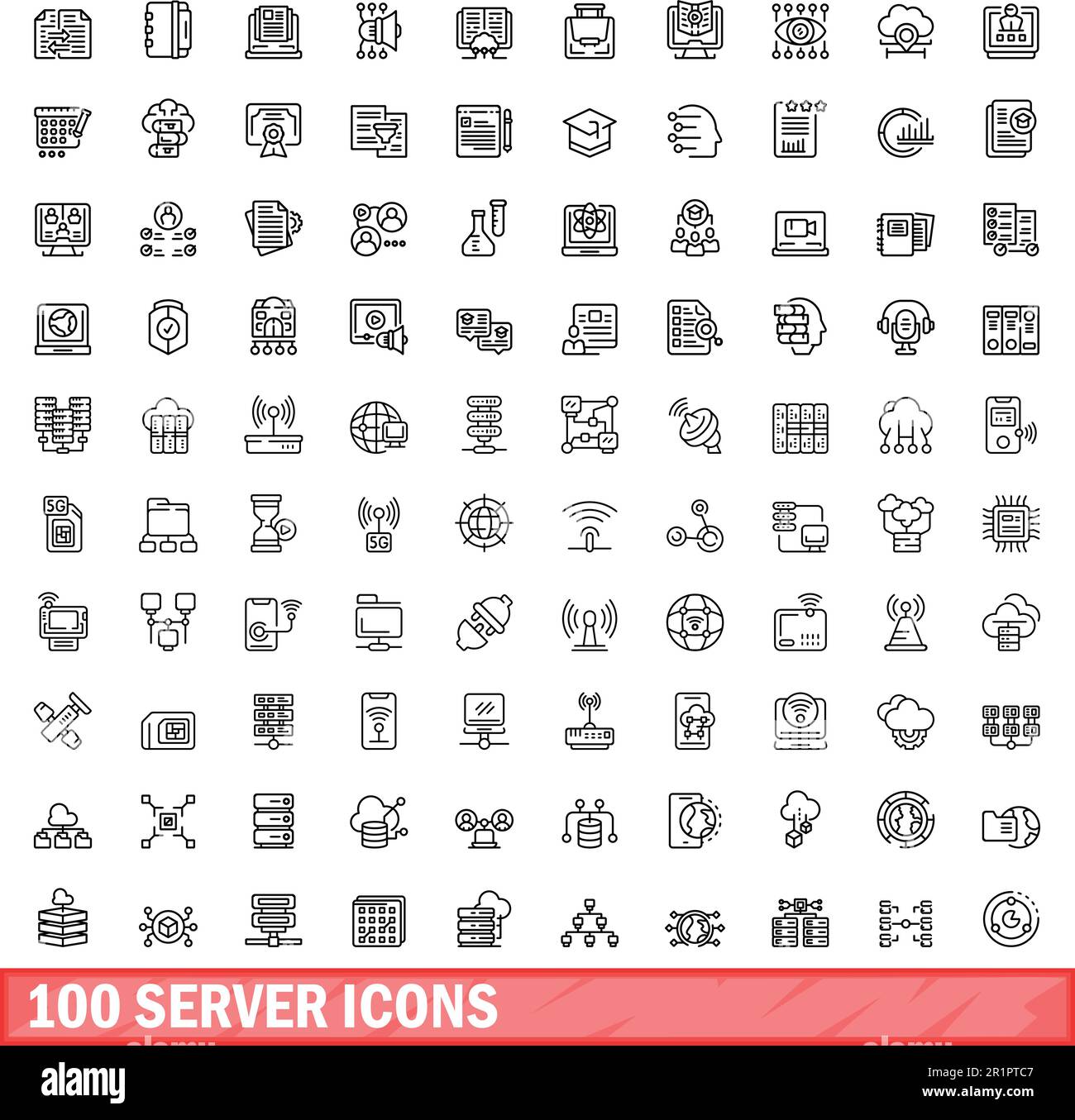 100 server icons set. Outline illustration of 100 server icons vector ...