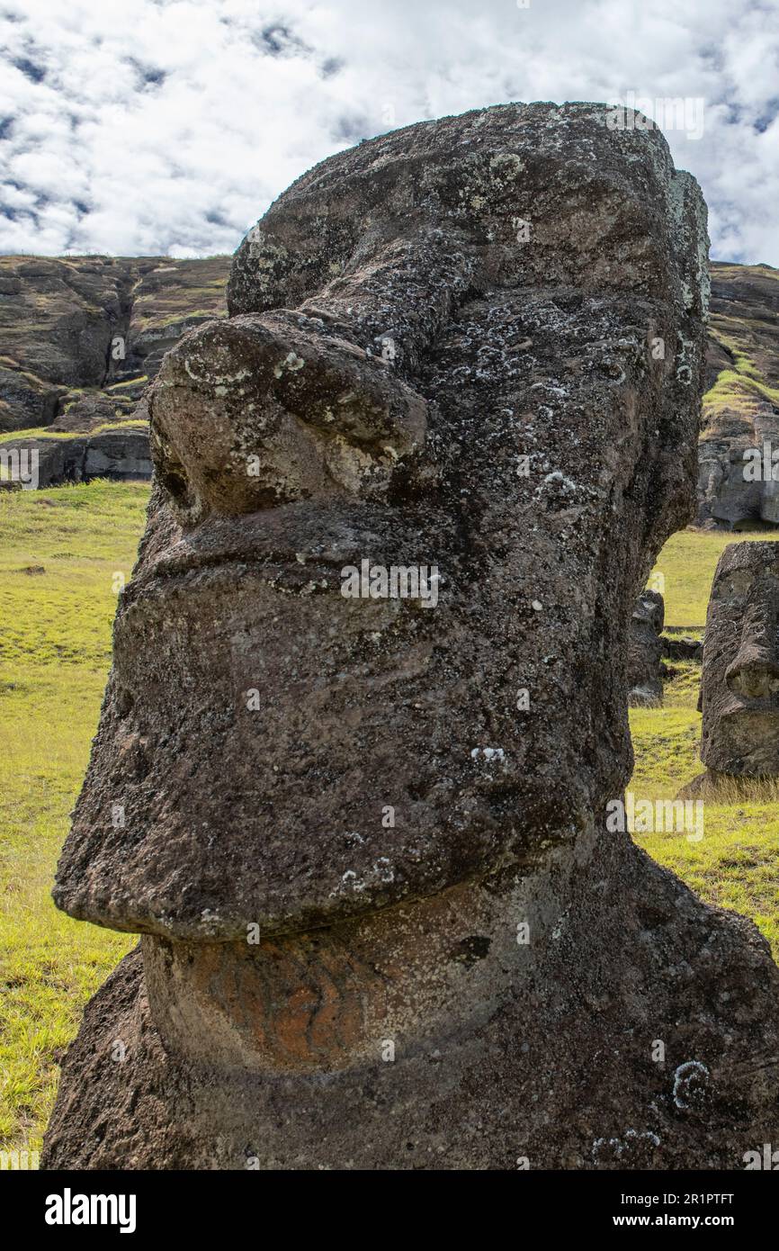 Chile, Easter Island aka Rapa Nui. Traditional stone moai at Rano a ...