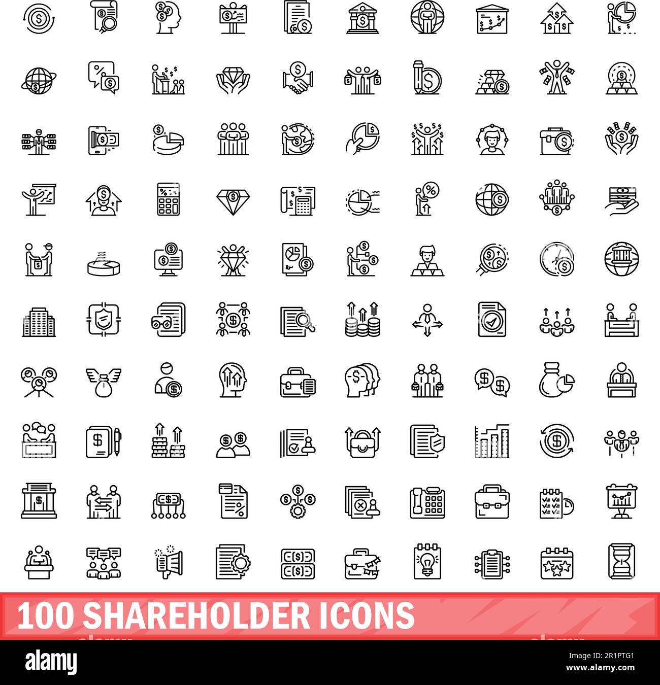 100 shareholder icons set. Outline illustration of 100 shareholder ...