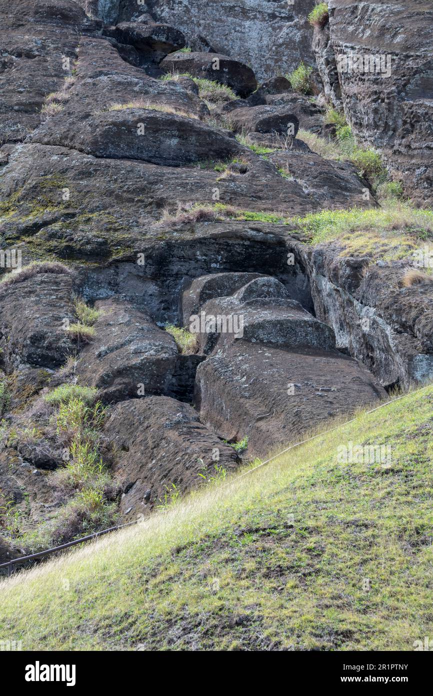 Chile, Easter Island aka Rapa Nui. Traditional stone moai carved into ...