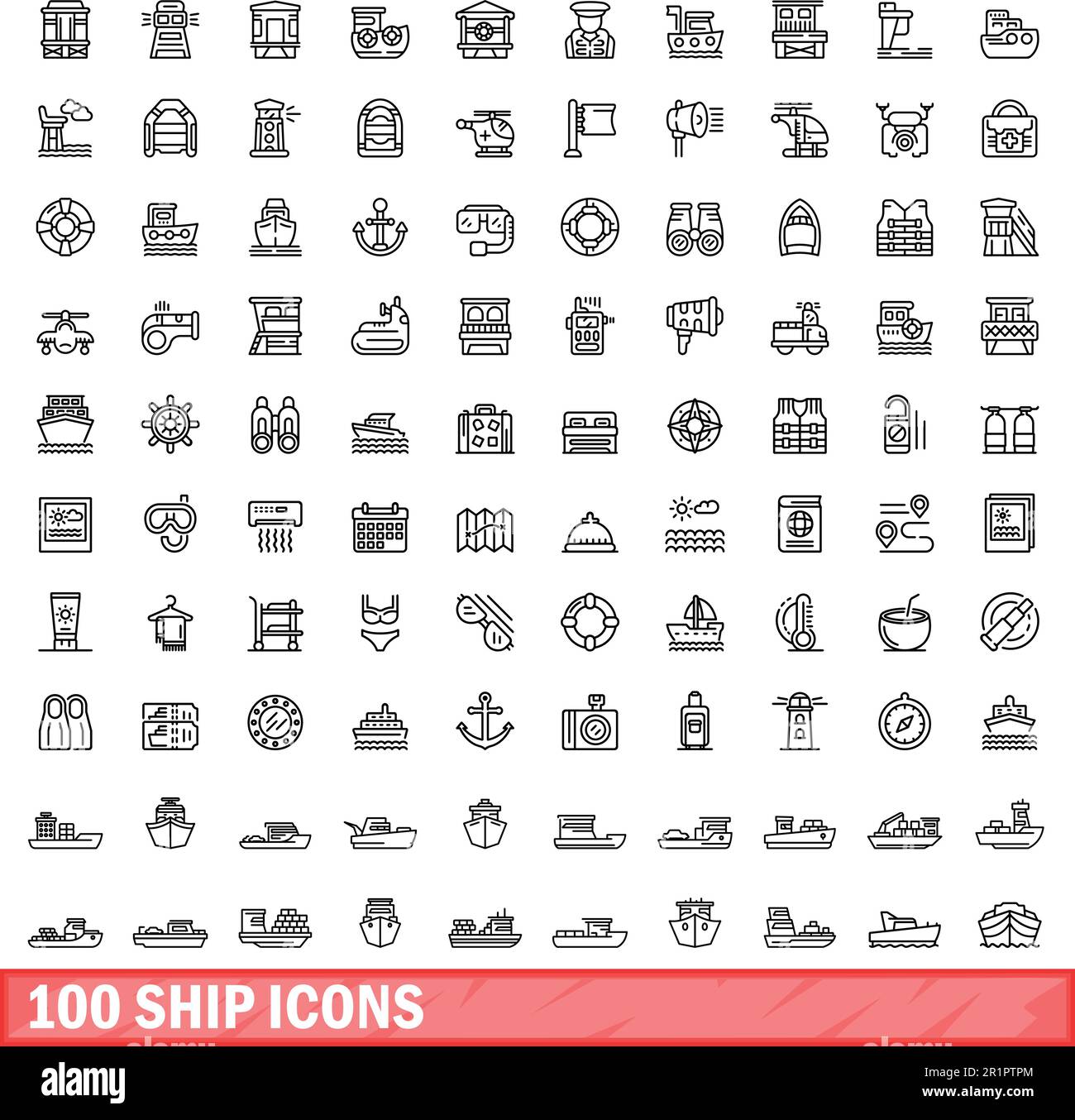 100 ship icons set. Outline illustration of 100 ship icons vector set ...