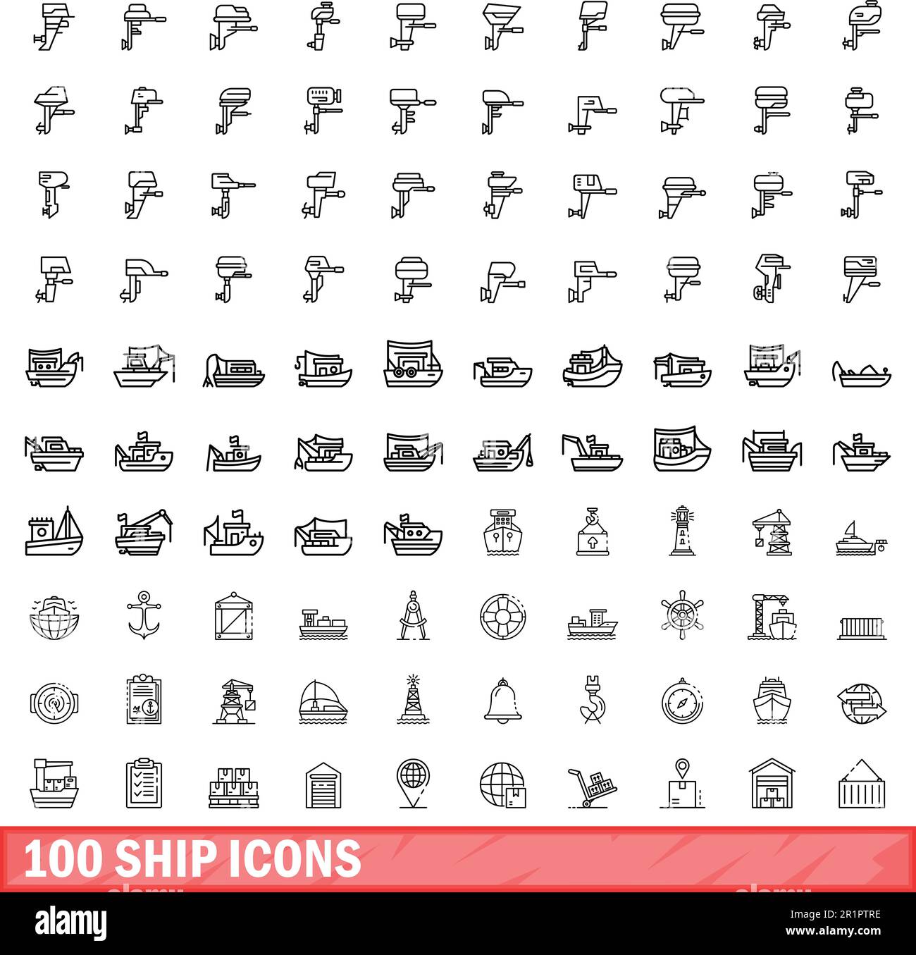 100 ship icons set. Outline illustration of 100 ship icons vector set ...