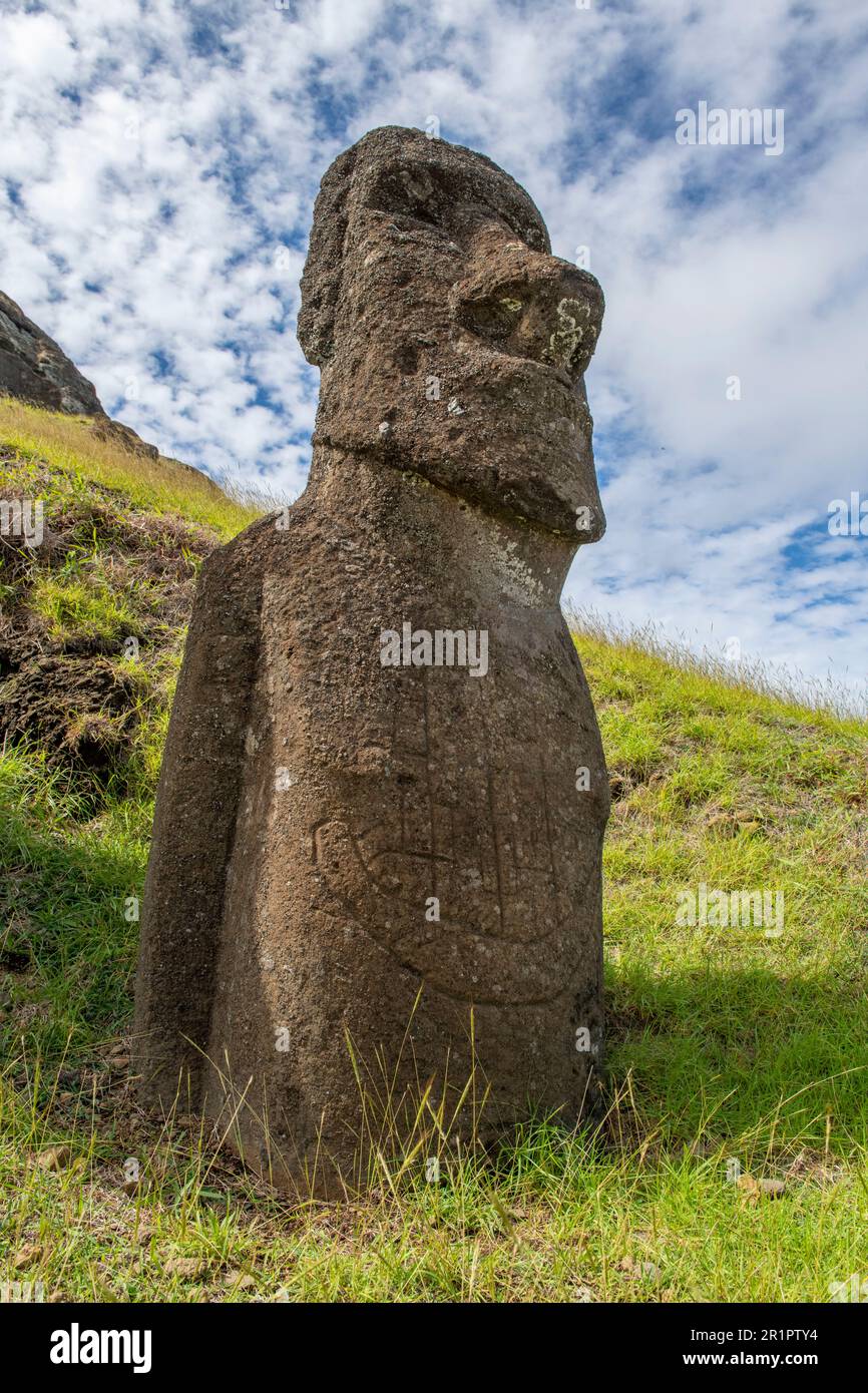 Chile, Easter Island aka Rapa Nui. Rano a Raraku aka The Quarry. Moai ...