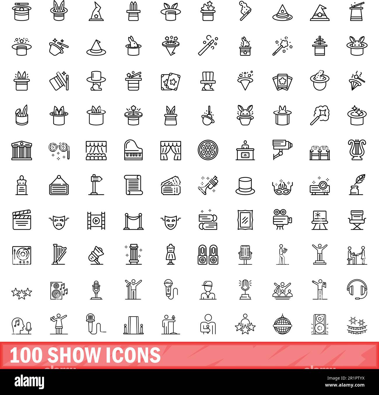100 show icons set. Outline illustration of 100 show icons vector set ...