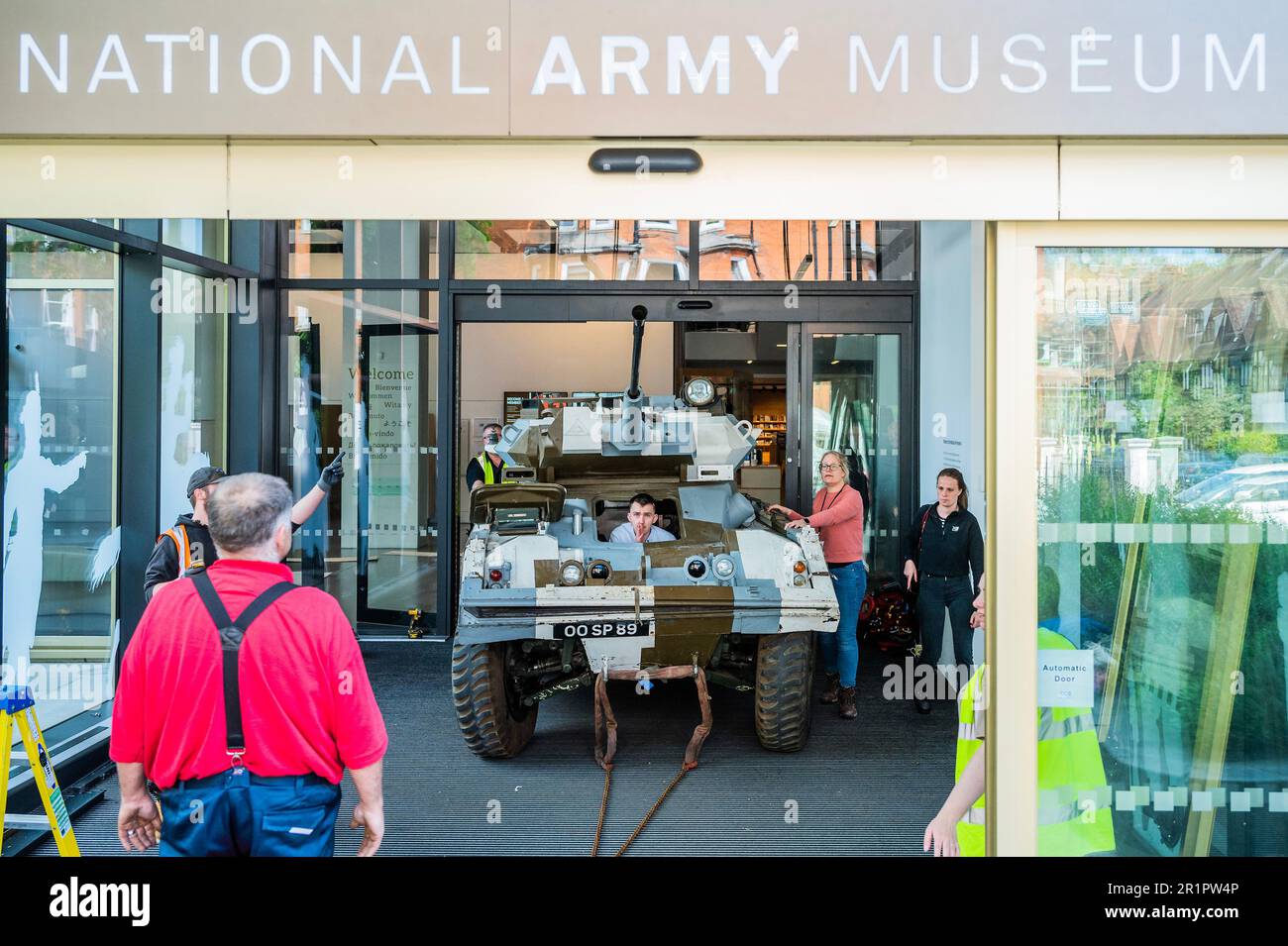 London, UK. 15th May, 2023. The Fox armoured car is removed to make ...