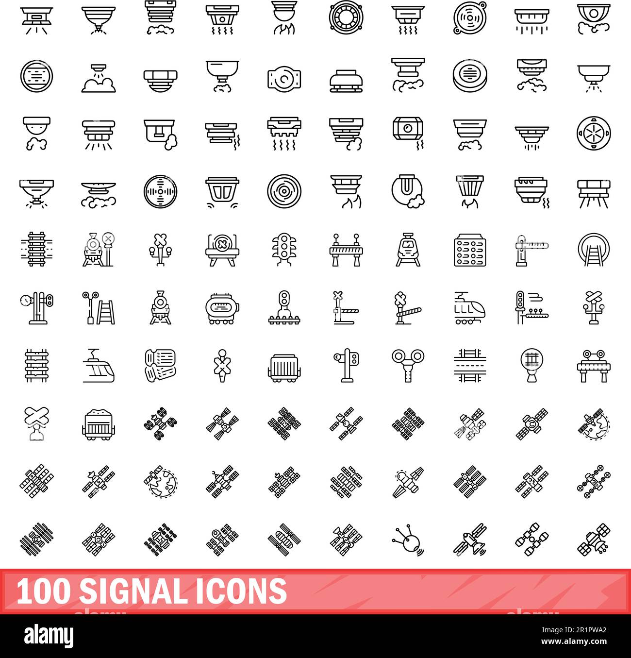 100 signal icons set. Outline illustration of 100 signal icons vector ...