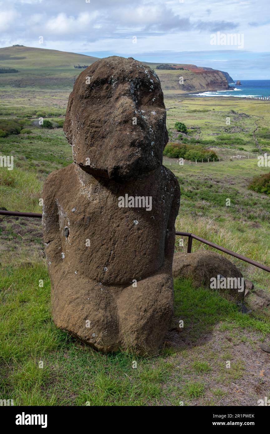 Chile, Easter Island aka Rapa Nui. Traditional stone moai at Rano a ...