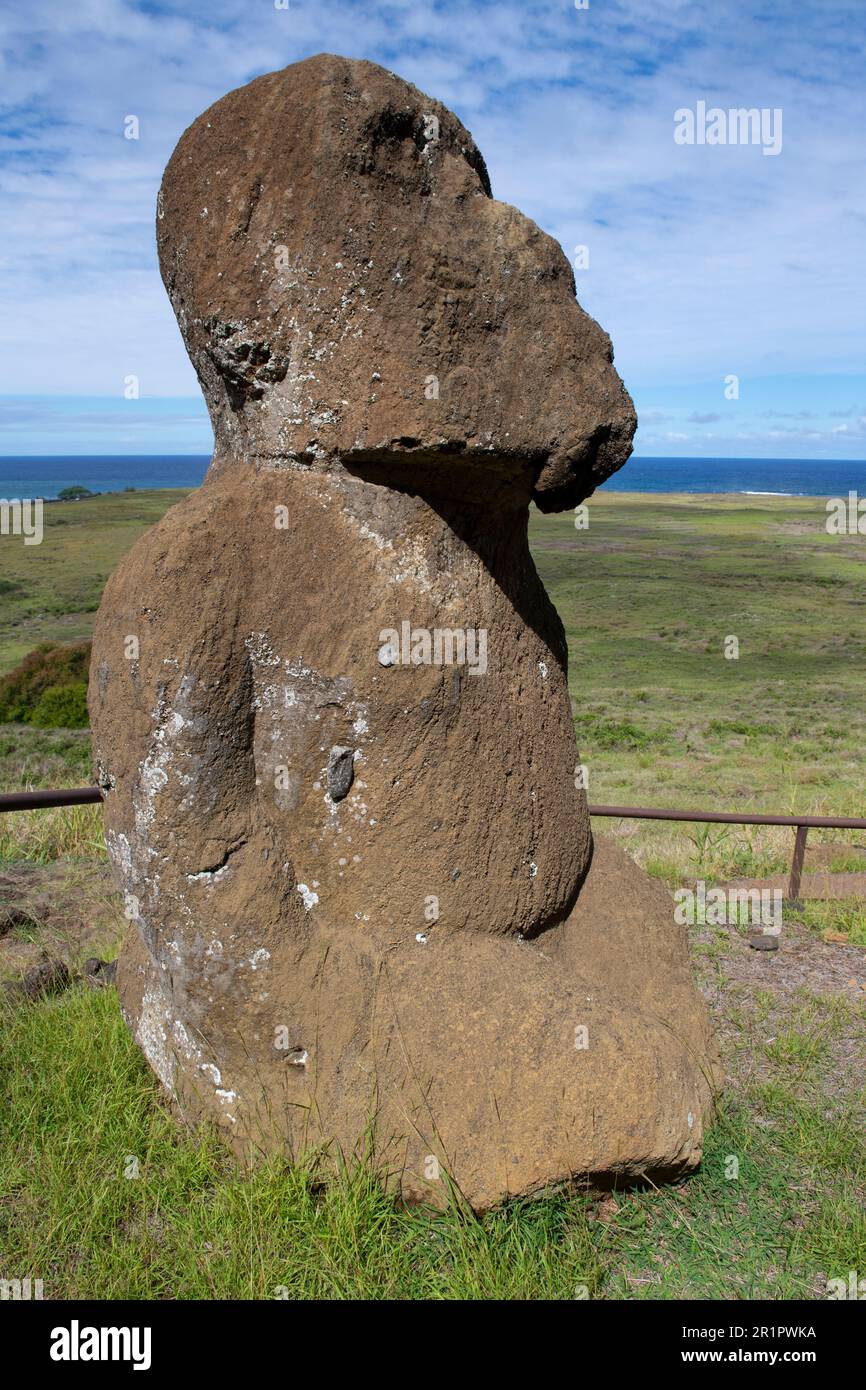Chile, Easter Island aka Rapa Nui. Traditional stone moai at Rano a ...