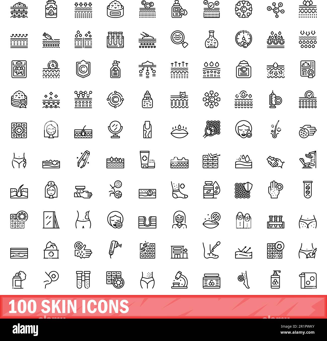 100 skin icons set. Outline illustration of 100 skin icons vector set ...