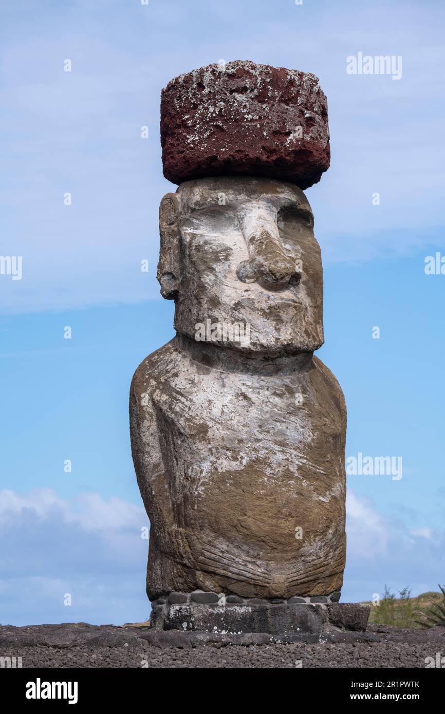 Chile, Easter Island aka Rapa Nui. Detail view of traditional moai ...