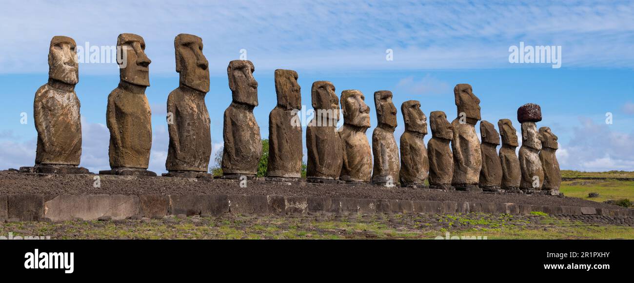Chile, Easter Island aka Rapa Nui. Tongariki, with 15 traditional moai ...