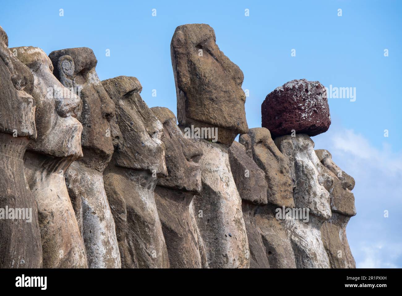 Chile, Easter Island aka Rapa Nui. Detail view of traditional moai at ...