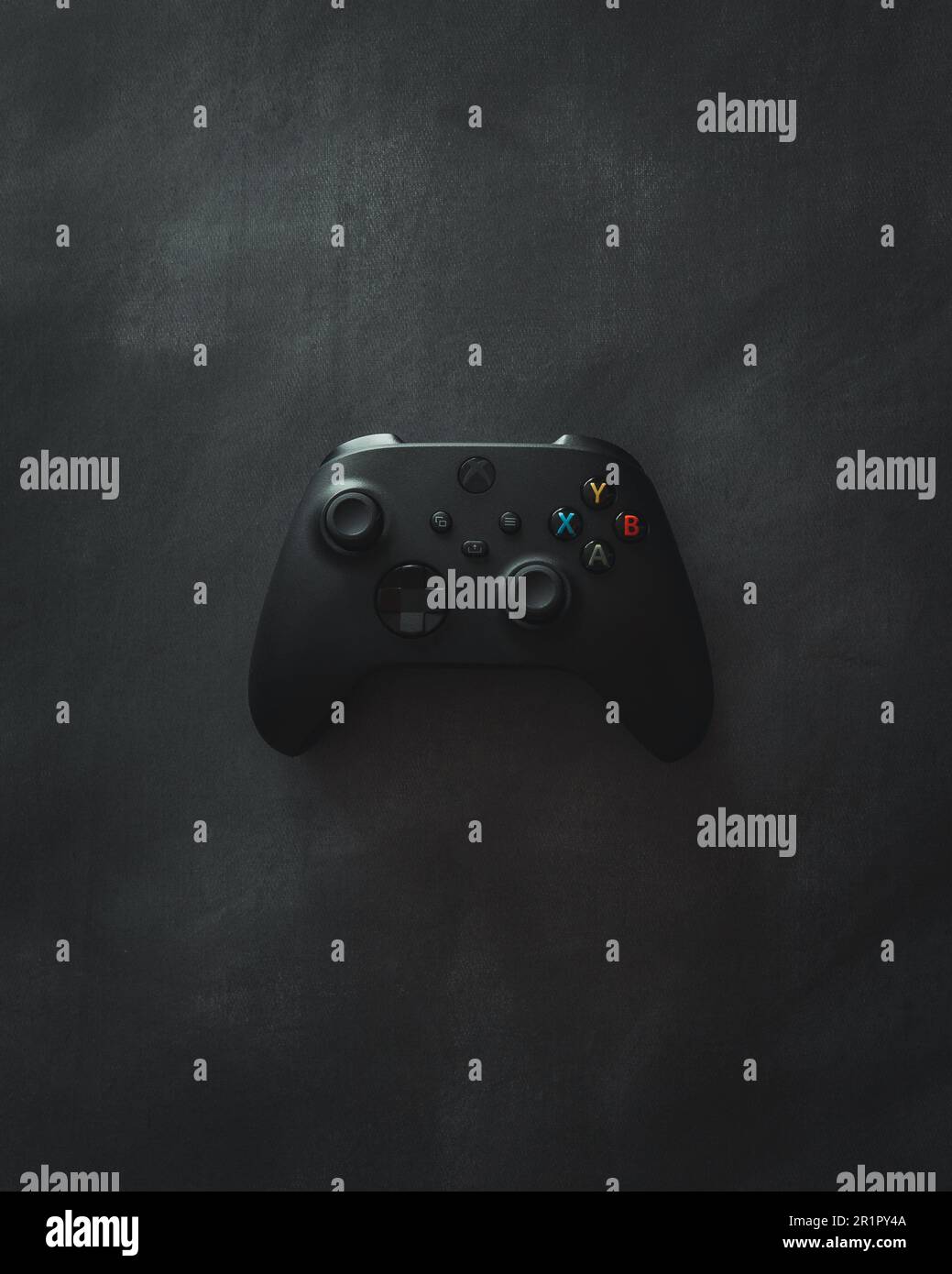 LONDON - MAY 11, 2023: Xbox Series X black gaming controller top view ...