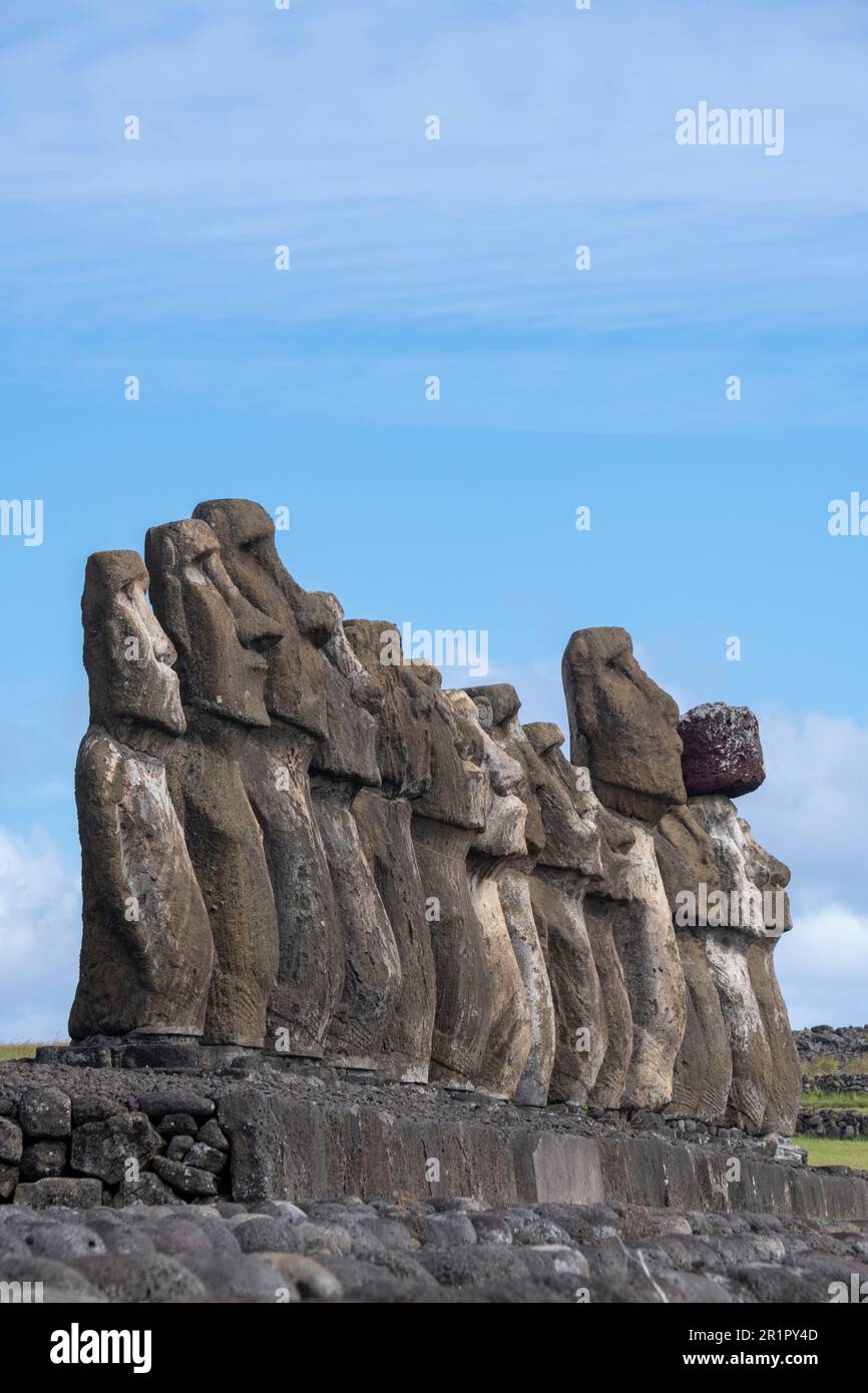 Chile, Easter Island aka Rapa Nui. Tongariki, with 15 traditional moai ...