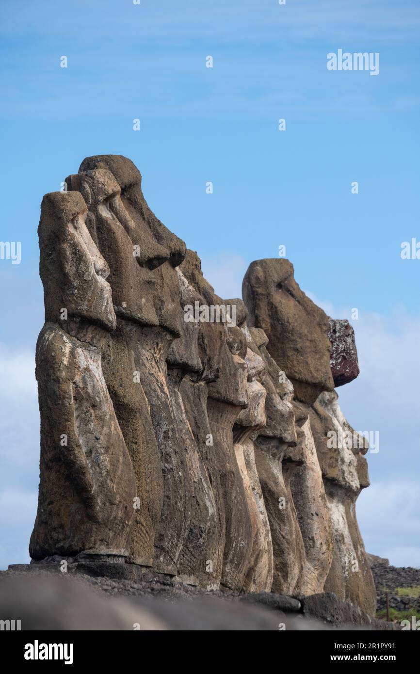 Chile, Easter Island aka Rapa Nui. Tongariki, with 15 traditional moai ...