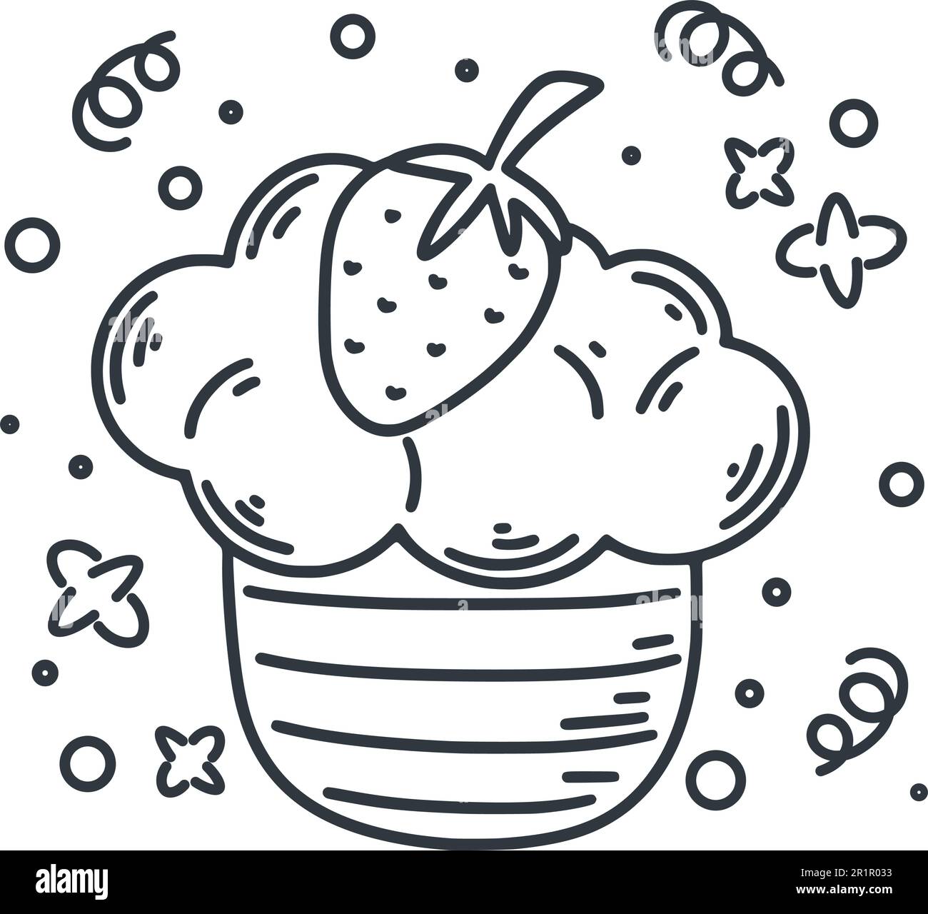 Creamy cupcake with strawberry simple doodle Stock Vector Image & Art ...