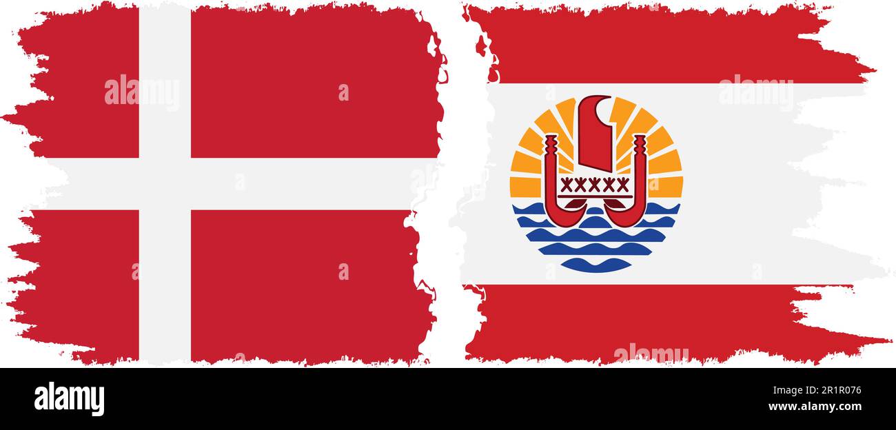 French Polynesia and Denmark grunge flags connection, vector Stock ...