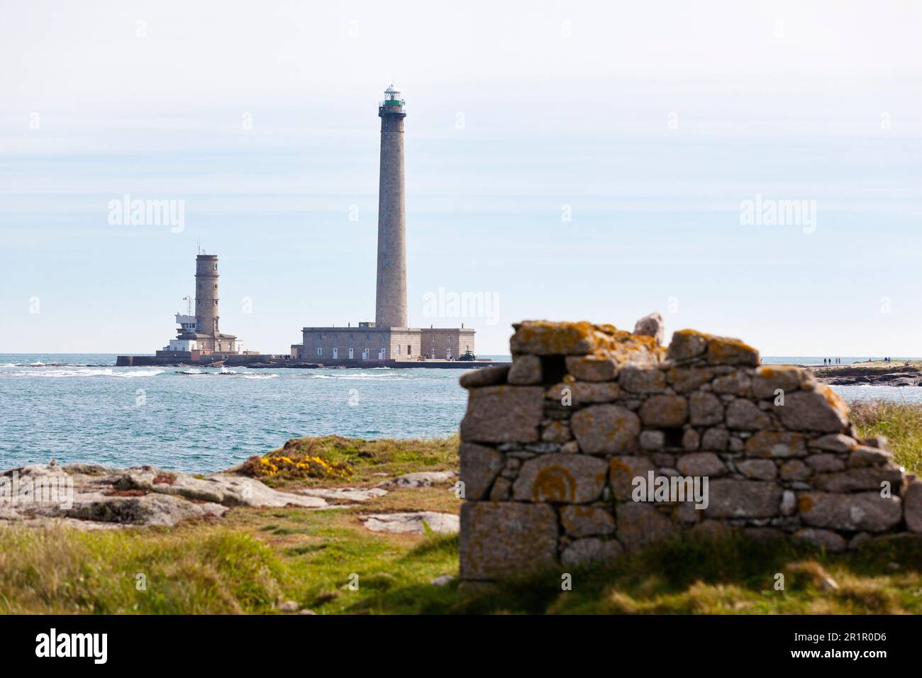 Wall remains of a stone hut at the lighthouse Gatteville Normandy Stock ...