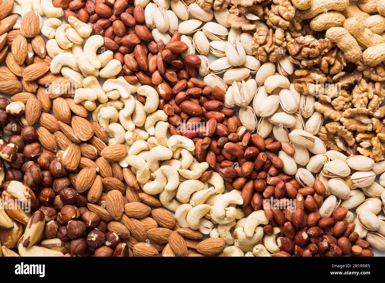 different nuts background. Close up, top view, flat lay. Walnut ...