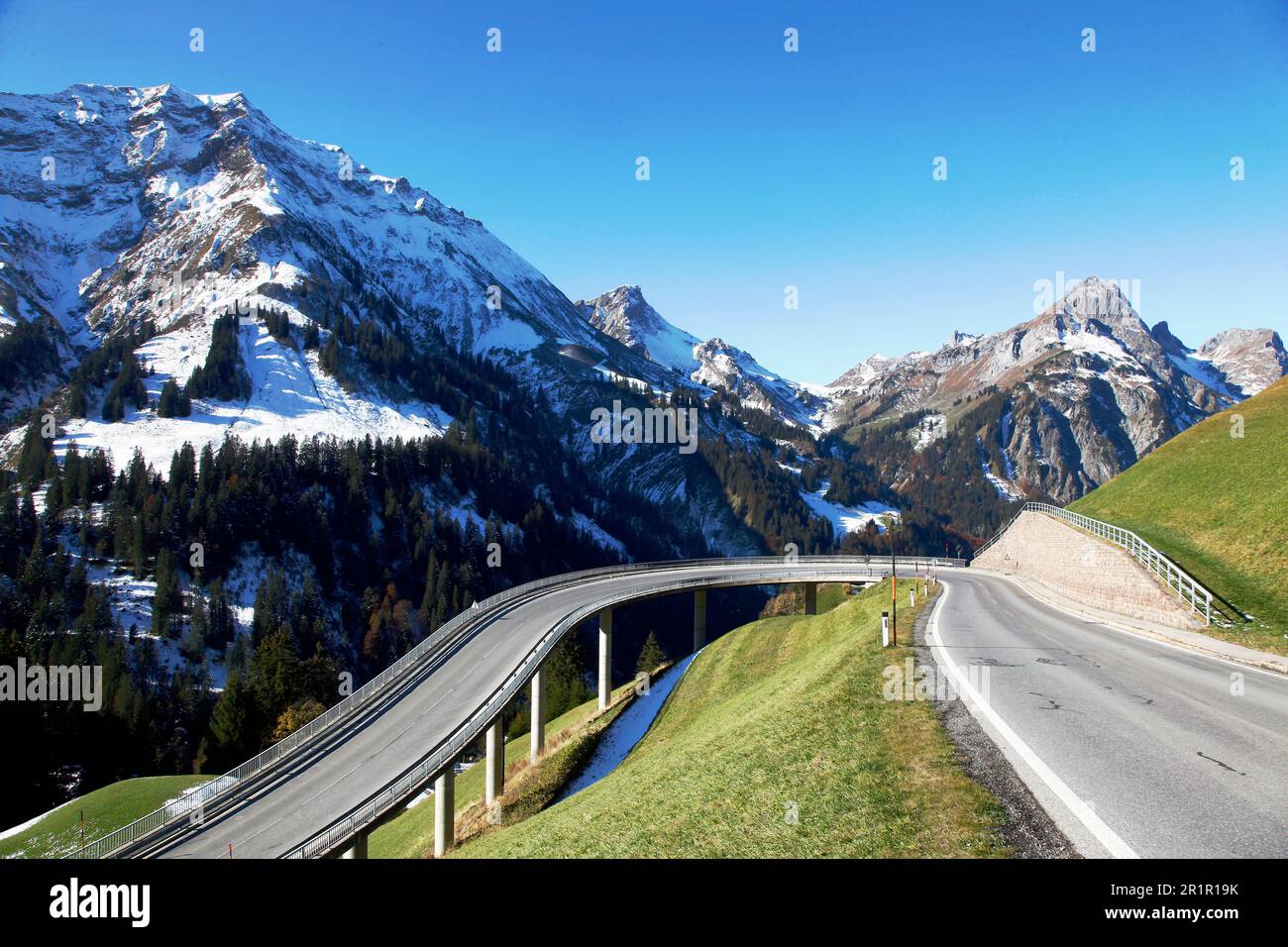 Serpentine curve of the federal road 200 in Vorarlberg, Austria Stock ...