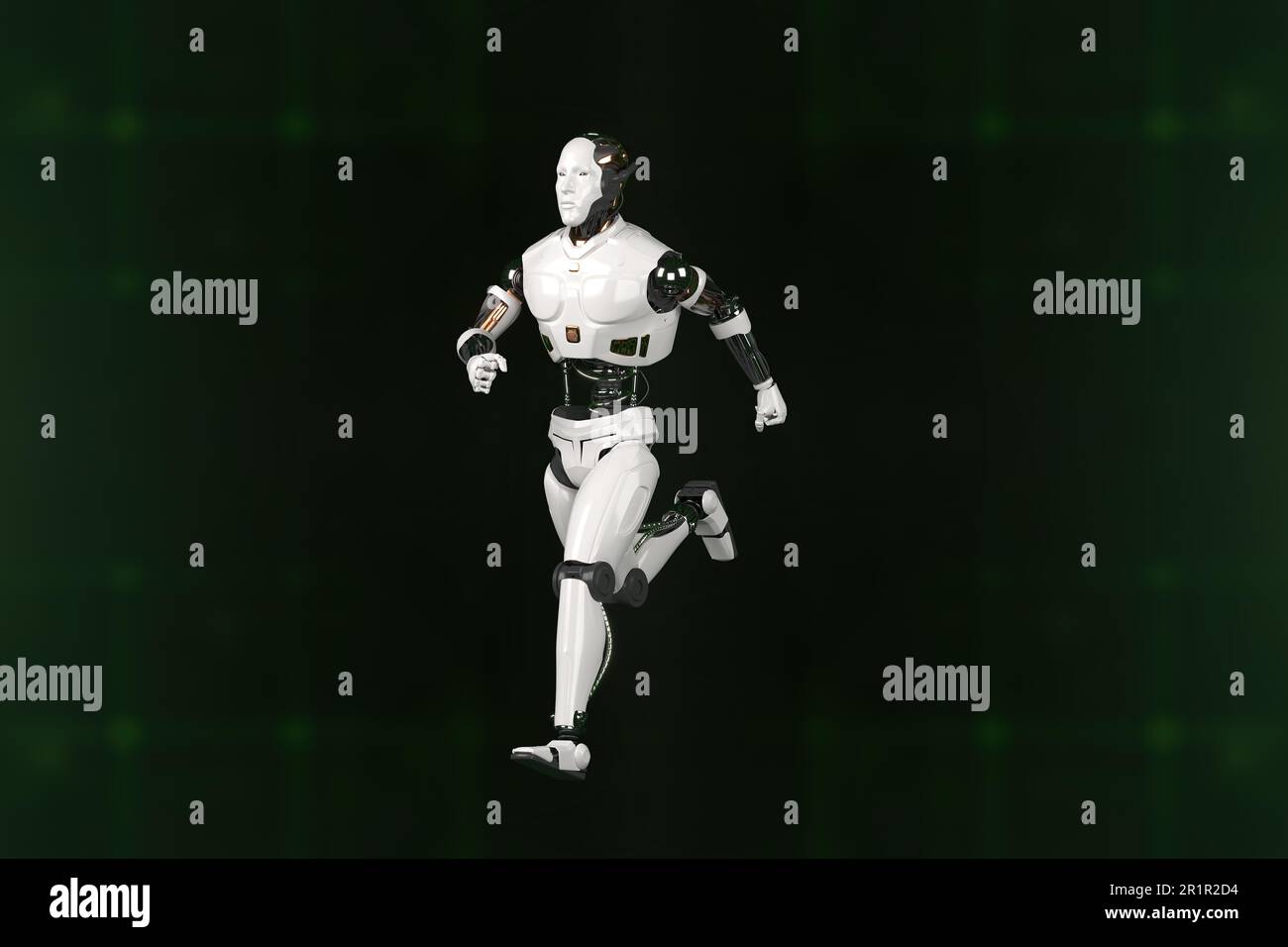 Futuristic world robots are running. Presentation of technology with robots. 3d rendering action ...