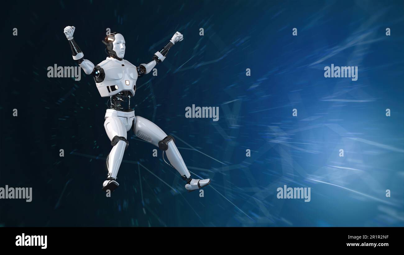 Futuristic world robots are running. Presentation of technology with ...