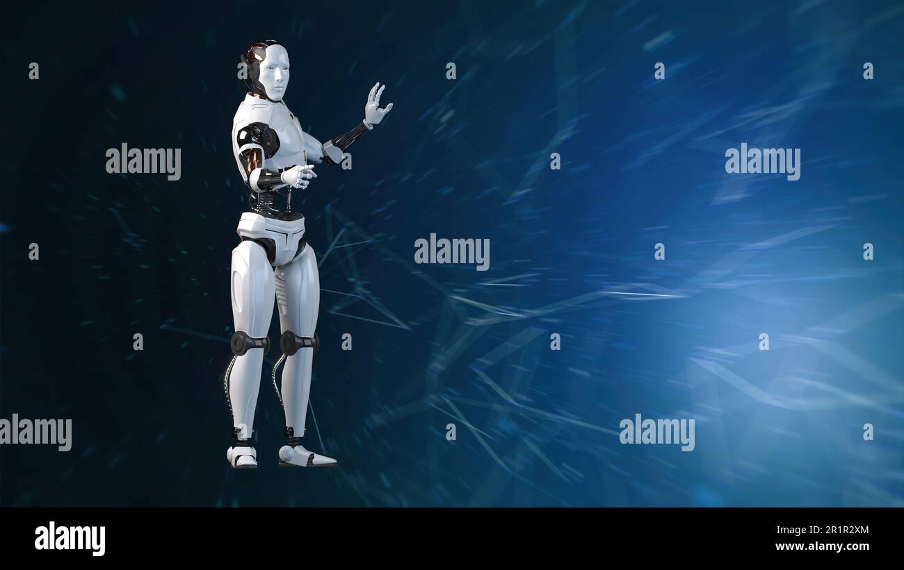 Futuristic world robots are running. Presentation of technology with ...