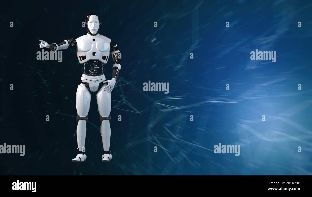 Futuristic world robots are running. Presentation of technology with ...