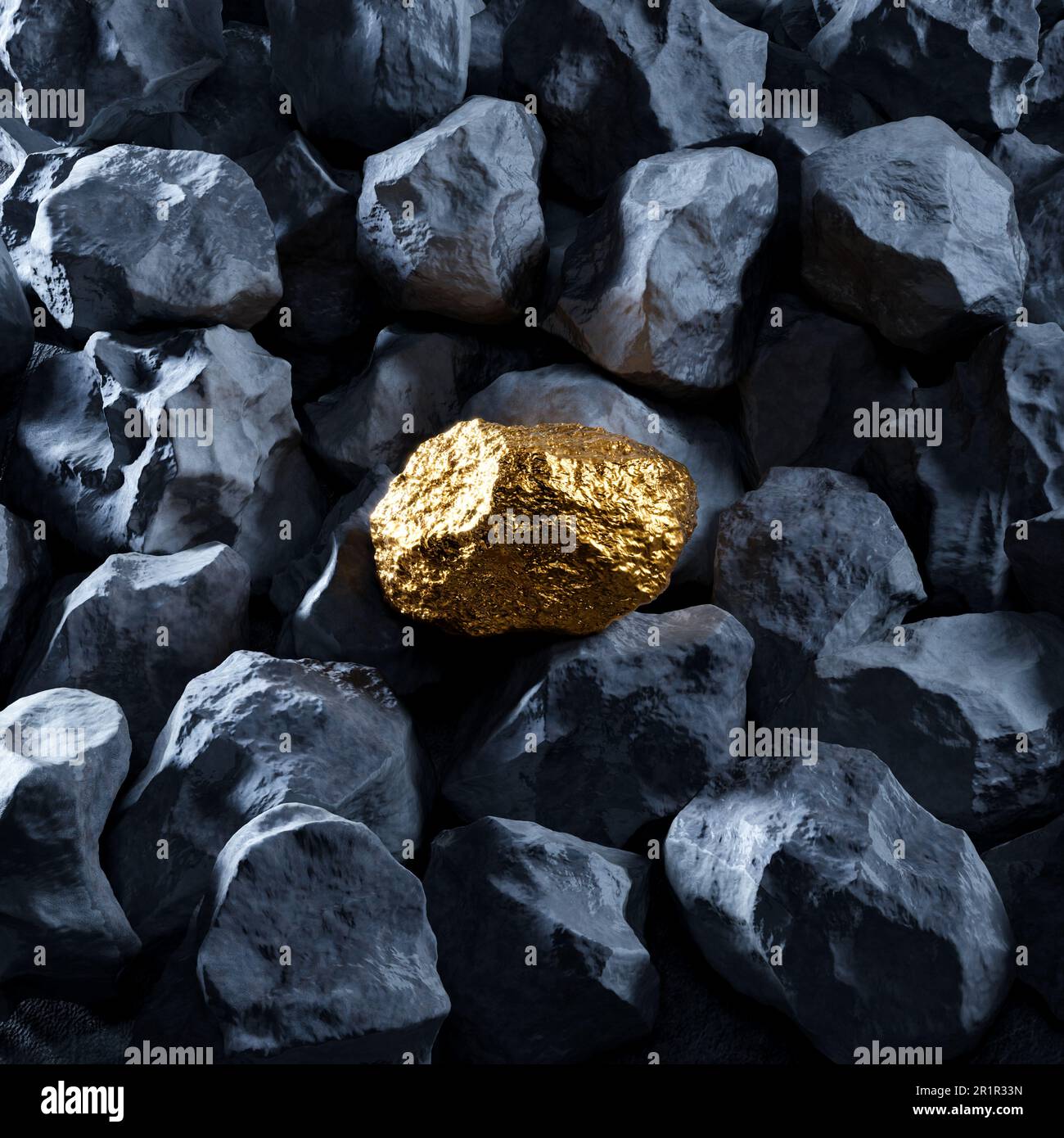 Pure shiny gold piece among rocks. Expensive noble metal. Golden nugget ...