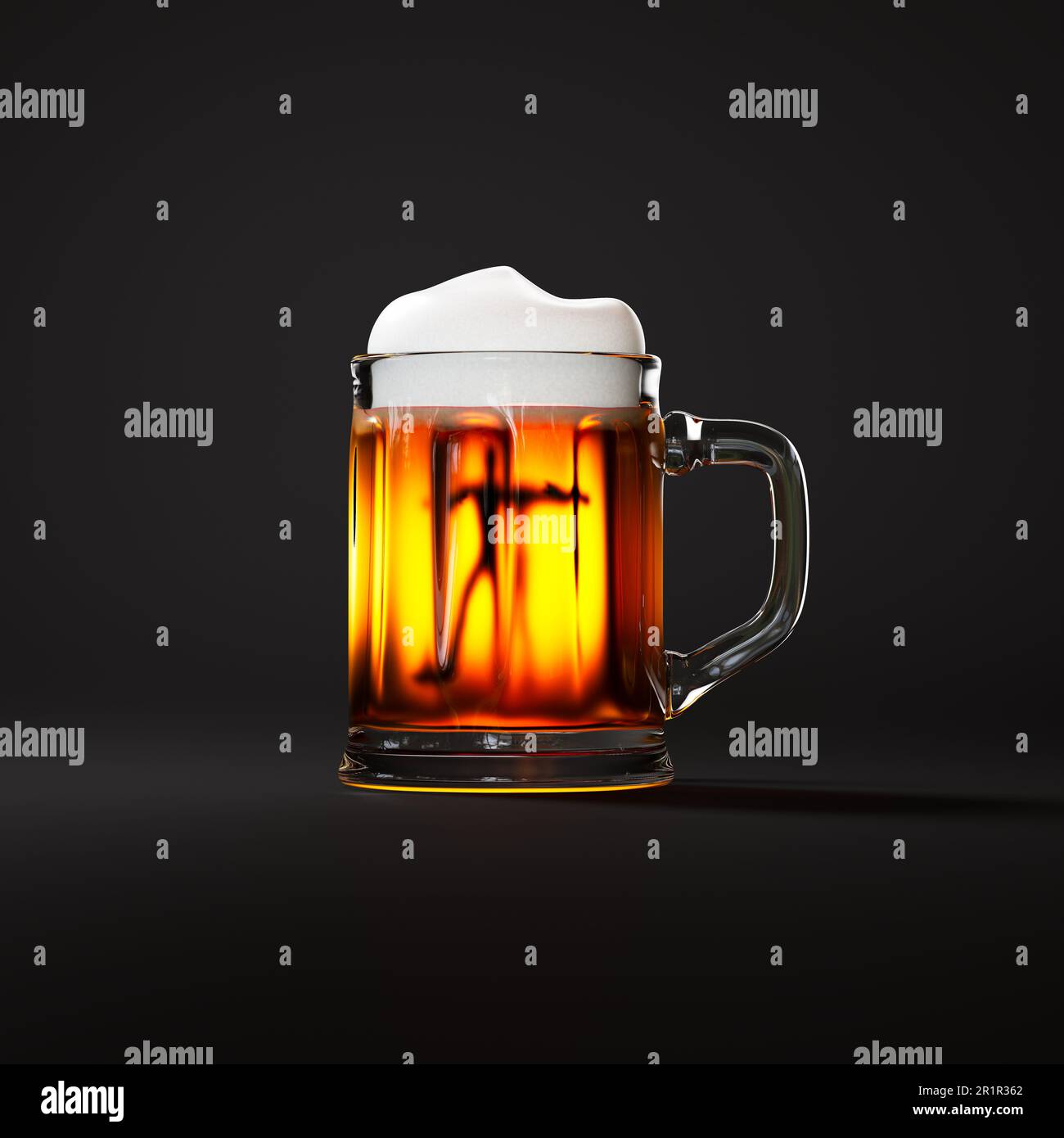 The allegoric scene with a drunk man swimming in a beer mug on dark ...