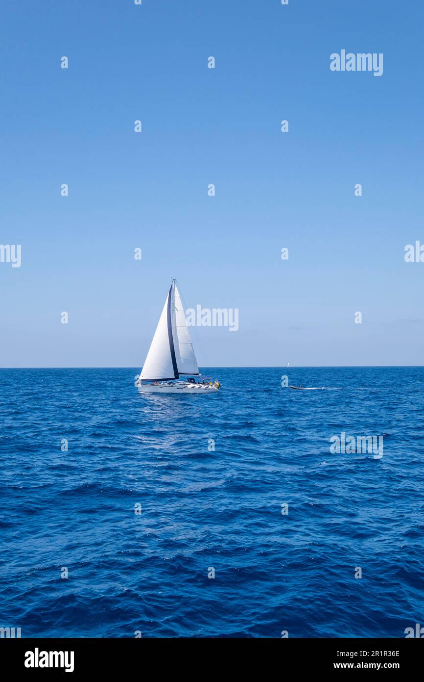 Sailing ship in the bay in front of Capri, Capri Island, Gulf of Naples ...