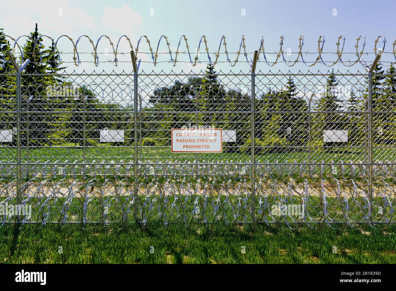 Boundary fence between two countries. Illegal refugees migrations ...