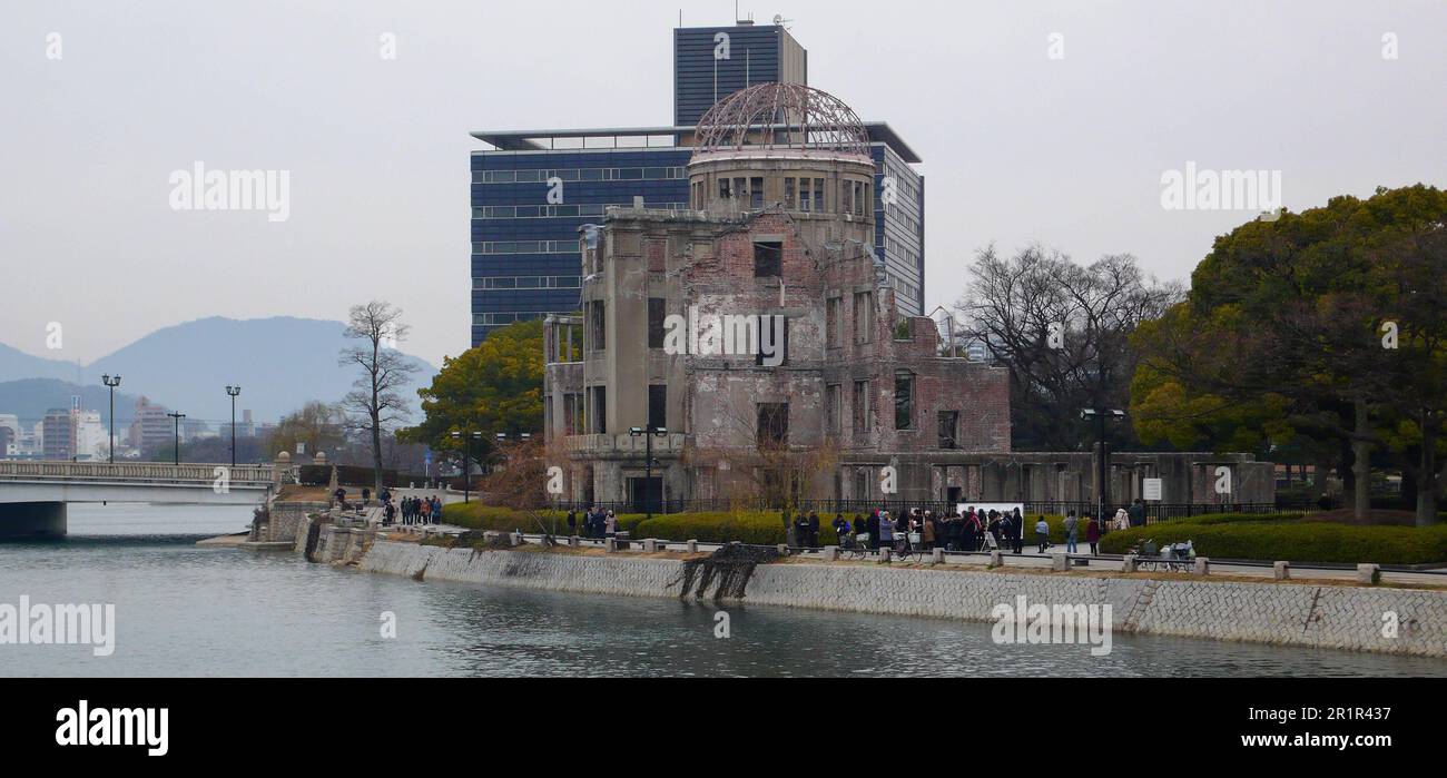 An exterior shot of Hiroshima Atomic Bomb Dome in the Kobe Peace Park ...